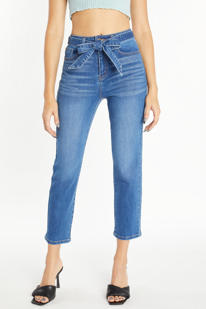 Shop High Rise Ribbon Tied Straight Jeans